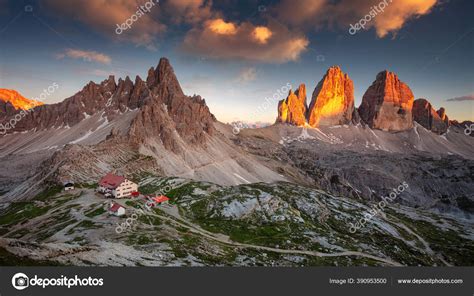 Three Peaks Lavaredo Amazing Panorama Italian Dolomites Famous Three