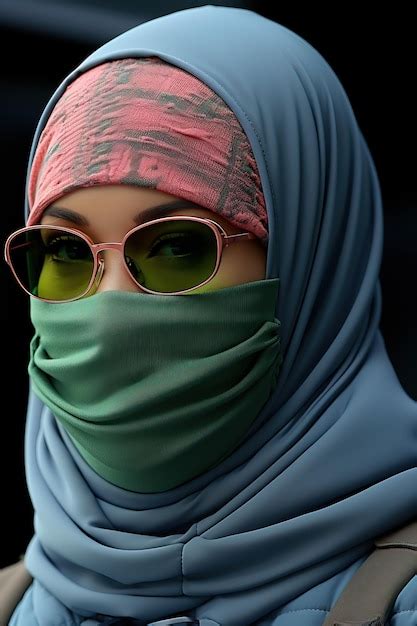 Premium Photo A Woman Wearing A Scarf And Sunglasses