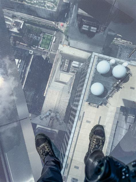 The Glass Floor On The Viewing Platform Of The Edge In New York Stock