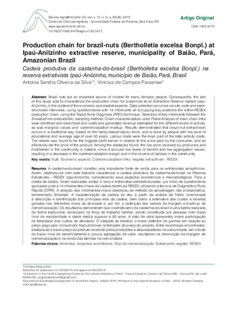 Pdf Production Chain For Brazil Nuts Bertholletia Excelsa Bonpl At Ipaú Anilzinho