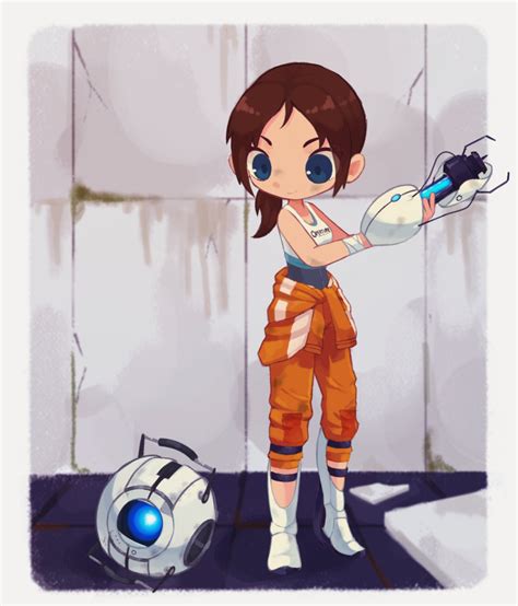 Safebooru 1girl Aperture Science Handheld Portal Device Bandaged