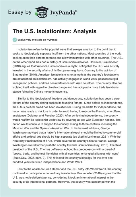 The U S Isolationism Analysis 2018 Words Essay Example