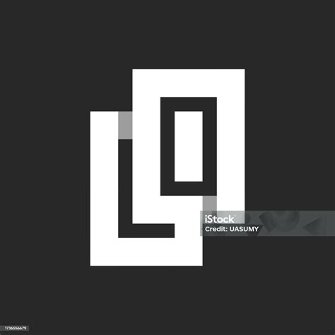 이니셜 Lo 또는 Ol 굵은 글씨 로고 모노그램 검은 바탕에 넓은 줄무늬 겹치는 흰색 평행선과 그림자 모양 두 글자 O와 L 크리에이티브 아이덴티티 로고타입 알파벳 L에