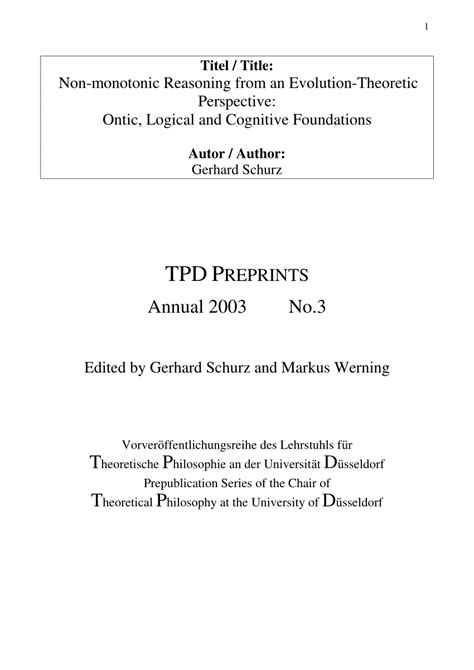 pdf non monotonic reasoning from an evolution theoretic perspective