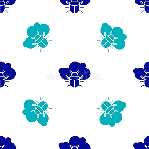 Blue System Bug On A Cloud Icon Isolated Seamless Pattern On White Background Cloud Computing