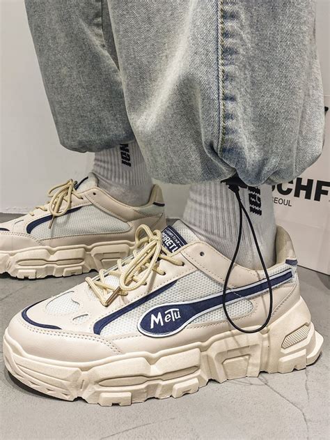 Men Lace Up Front Chunky Sneakers White Sneakers Men Sneakers Outfit