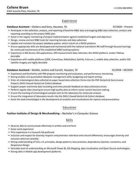 Database Assistant Resume Samples Velvet Jobs