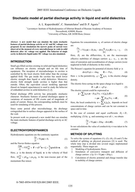 Pdf Stochastic Model Of Partial Discharge Activity In Liquid And Solid Dielectrics