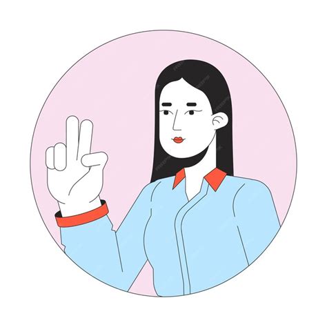 Premium Vector Peace Sign Girl Asian With Long Straight Hair 2d Line