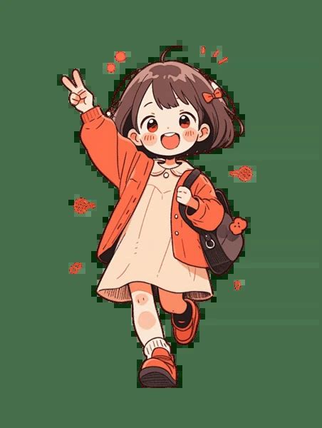 潮国创意开学季背书包上学的可爱小孩卡通线条 花瓣网