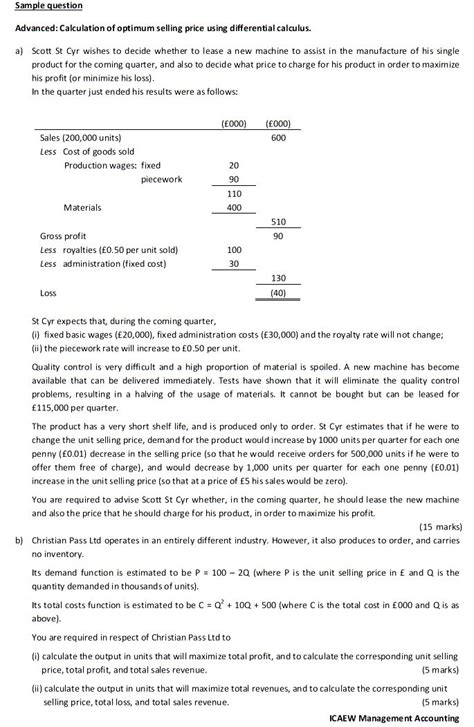 Jackies Point Of View Calculation Of Optimum Selling Price Using