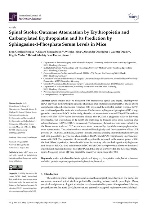 Pdf Spinal Stroke Outcome Attenuation By Erythropoietin And