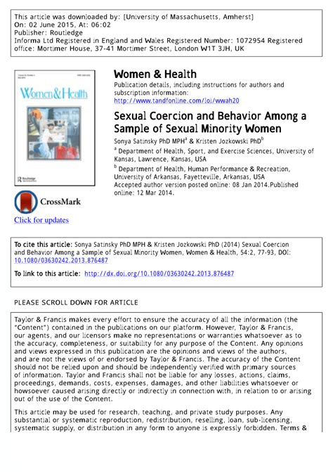 Pdf Sexual Coercion And Behavior Among A Sample Of Sexual Minority Women