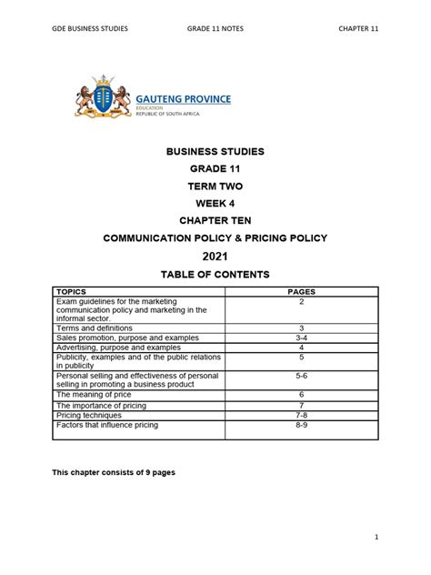 Week 4 Chapter 10 Communication And Pricing Policy Notes Term 2 Pdf