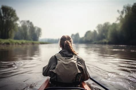 Premium Photo Rearview Shot Of A Woman Kayaking Down A River
