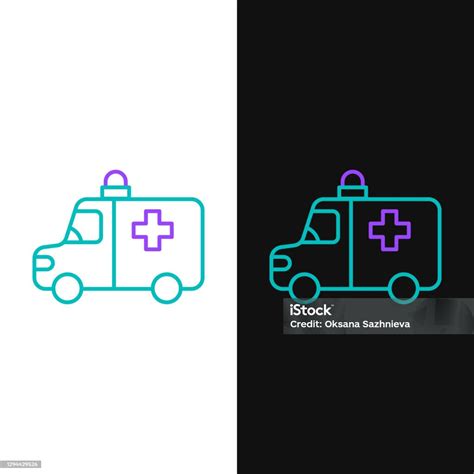 흰색과 검은 색 배경에 고립 된 라인 구급차와 응급 자동차 아이콘 구급차 차량 의료 대피 다채로운 개요 개념 벡터 0명에 대한