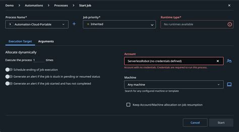 serverless automation error account with no credentials credentials