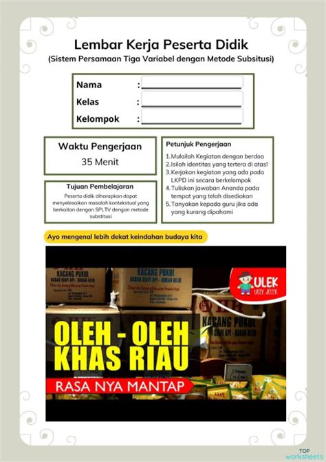 Persamaan Linear Interactive Worksheets And Online Exercises Topworksheets