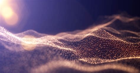 입자의 추상적인 파도와 옐로우 골드 미래의 아름다운 비행 빛나는 마법 에너지는 태양 광선과 흐림 효과로 빛납니다 추상적 인 배경 개념에 대한 스톡 벡터 아트 및 기타 이미지