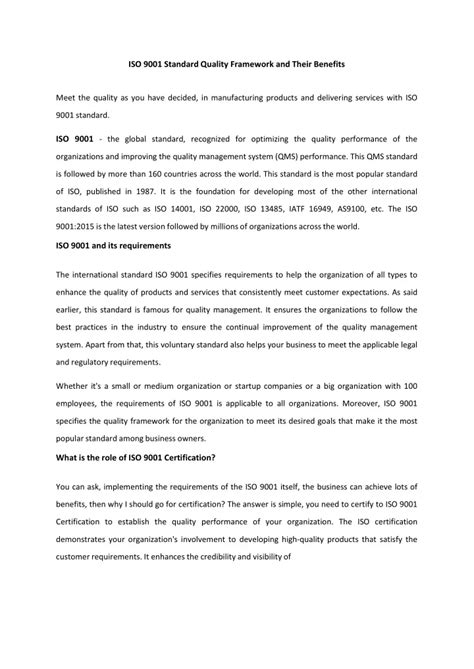 Ppt Iso 9001 Standard Quality Framework And Their Benefits Powerpoint Presentation Id 10959376