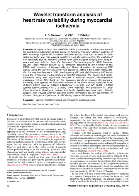 Pdf Wavelet Transform Analysis Of Heart Rate Variability During Mycardial Ischaemia