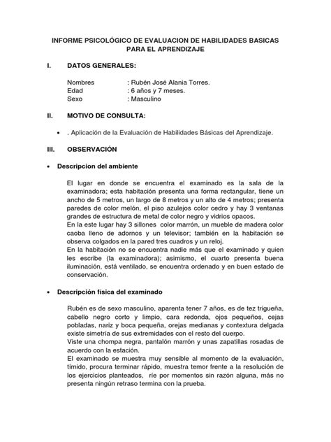 Informe Psicologico Del Test Ehba Aprendizaje Ciencia Cognitiva