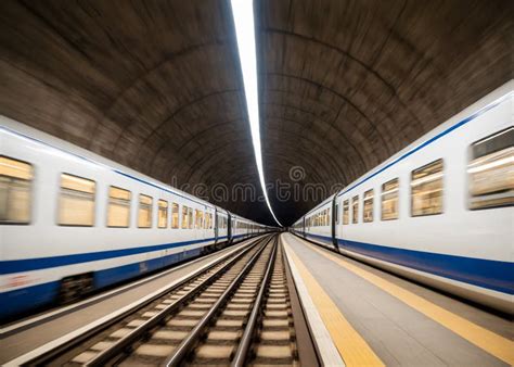 Two Trains Passing In Subway Tunnel Stock Illustration Illustration