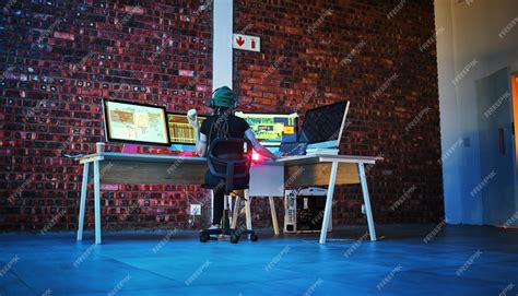 Premium Photo Coding Hacker Woman And Computer Monitor For