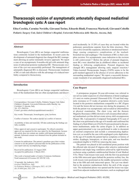 Pdf Thoracoscopic Excision Of Asymptomatic Antenatally Diagnosed