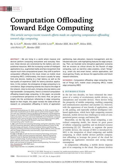 Lin Et Al Computation Offloading Toward Edge Computing Proceedings