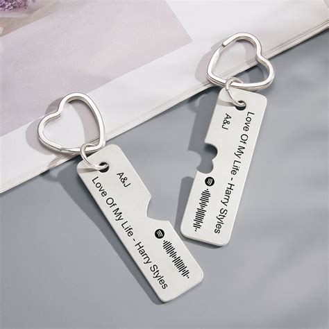Custom Spotify Code Keychain Personalized Engraved Pair Of Leather Keychain T For Her