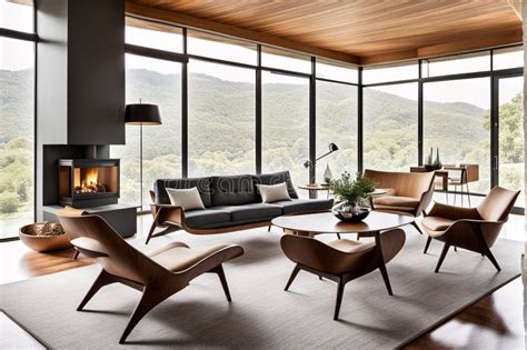 Modern Living Room With Wooden Flooring Interior Design Stock