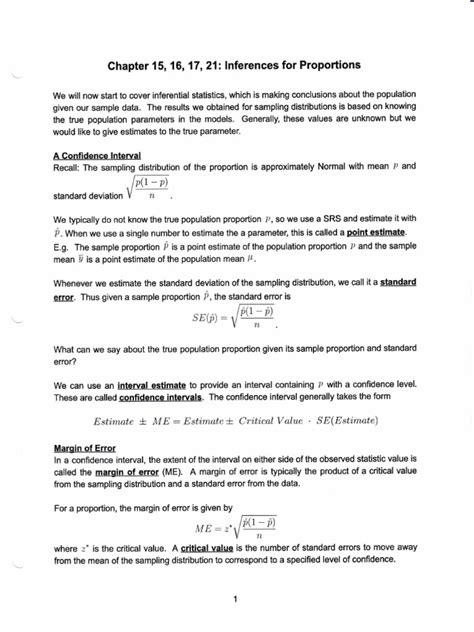 06 Chapter 15 16 17 21 Inferences For Proportions Completed Pdf P Value Null Hypothesis
