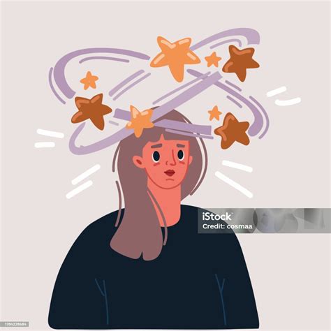 어지러운 증상을 보이는 아픈 여자의 벡터 삽화 현기증을 느끼는 여성 현기증 질병 건강관리와 의술에 대한 스톡 벡터 아트 및 기타
