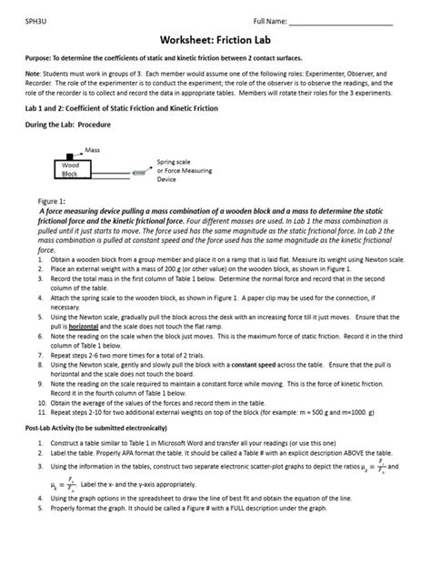Sph3u Friction Lab D Pdf Force Friction