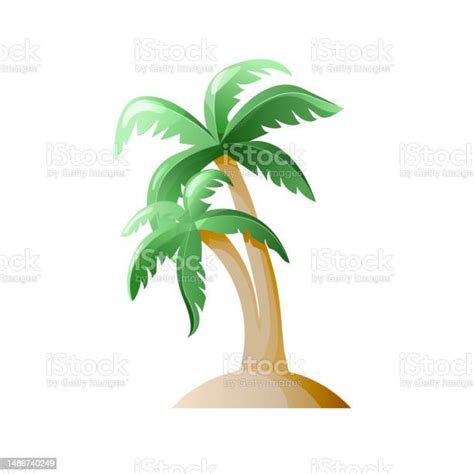 열대 녹색 야자수는 서핑 스쿨을 위해 포스터 전단지 배너 배달 또는 해변 파티를 위해 흰색 배경에 격리되어 있습니다 만화 스타일의 벡터 그림입니다 개념에 대한 스톡 벡터