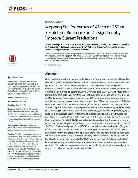 Mapping Soil Properties Of Africa At M Resolution Random Forests Significantly Improve