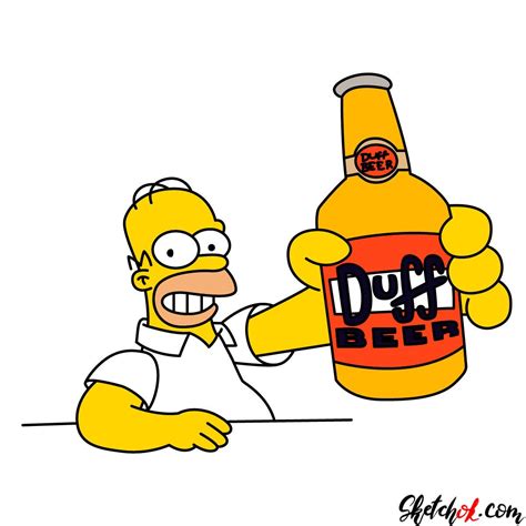 How To Draw Homer With A Duff Beer Bottle Step By Step Drawing Tutorials Homer Simpson Beer