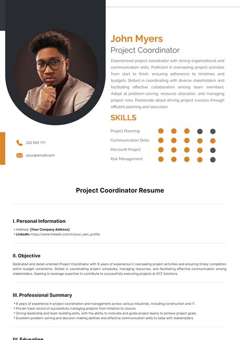 Free Project Coordinator Resume Template To Edit Online