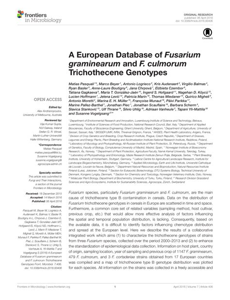 Pdf A European Database Of Fusarium Graminearum And F Culmorum