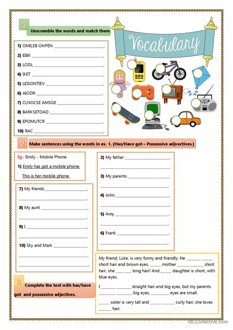 Vocabulary Has Got Possessive Ad Español ELE hojas de trabajo pdf
