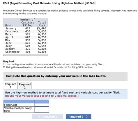 solved e5 7 algo estimating cost behavior using high low