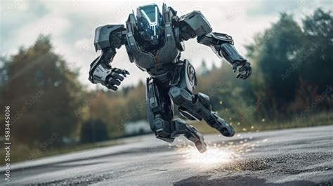 Dynamic Mecha Robot Cyborg In Action Pose Generative Ai Illustration