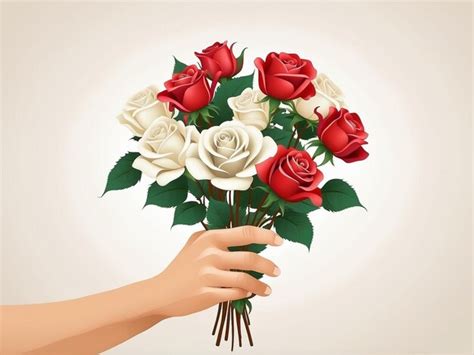 Premium Vector Vector Of A Hand Holding A Bouquet Of Roses
