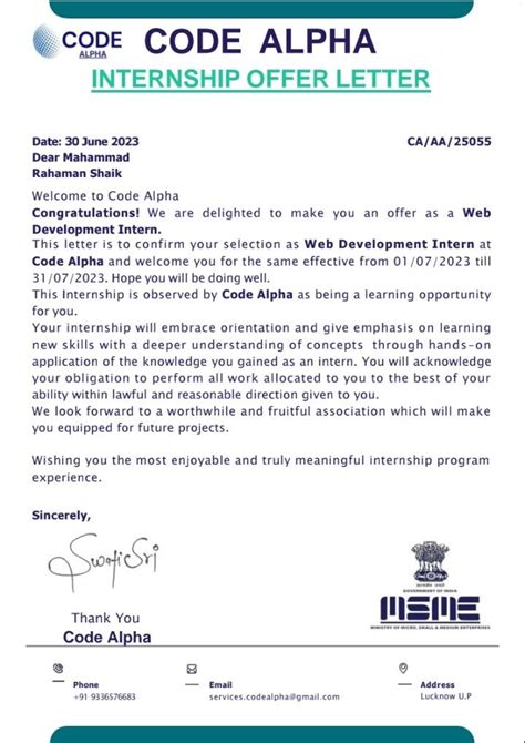 mahammad rahaman shaik on linkedin codealpha internship