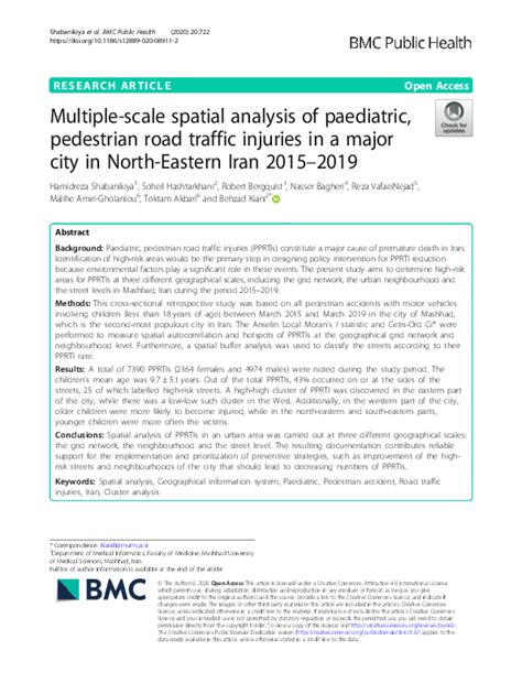 Pdf Multiple Scale Spatial Analysis Of Paediatric Pedestrian Road Traffic Injuries In A Major