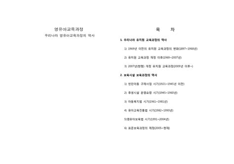 영유아교육과정 우리나라 영유아교육과정의 역사 인문교육