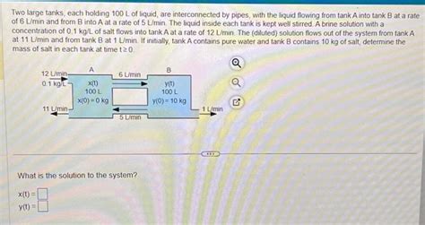 Two Large Tanks Each Holding 100 L Of Liquid Are