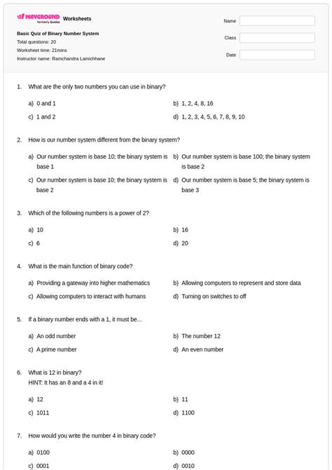 50 Binary Number System Worksheets On Wayground Free And Printable