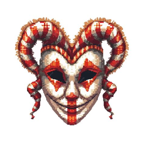 Pixelated Carnival Mask Icon Pixel Art On White Isolated Background